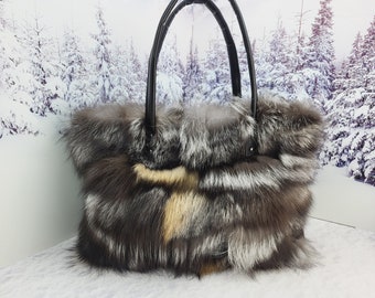 Real Platinum Fox Fur Shopping Bag Long Fur Huge Bag Oversized Large ...
