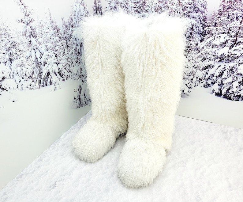White Goat Fur Knee Yeti Fur Boots Winter High Fur Boots - Etsy