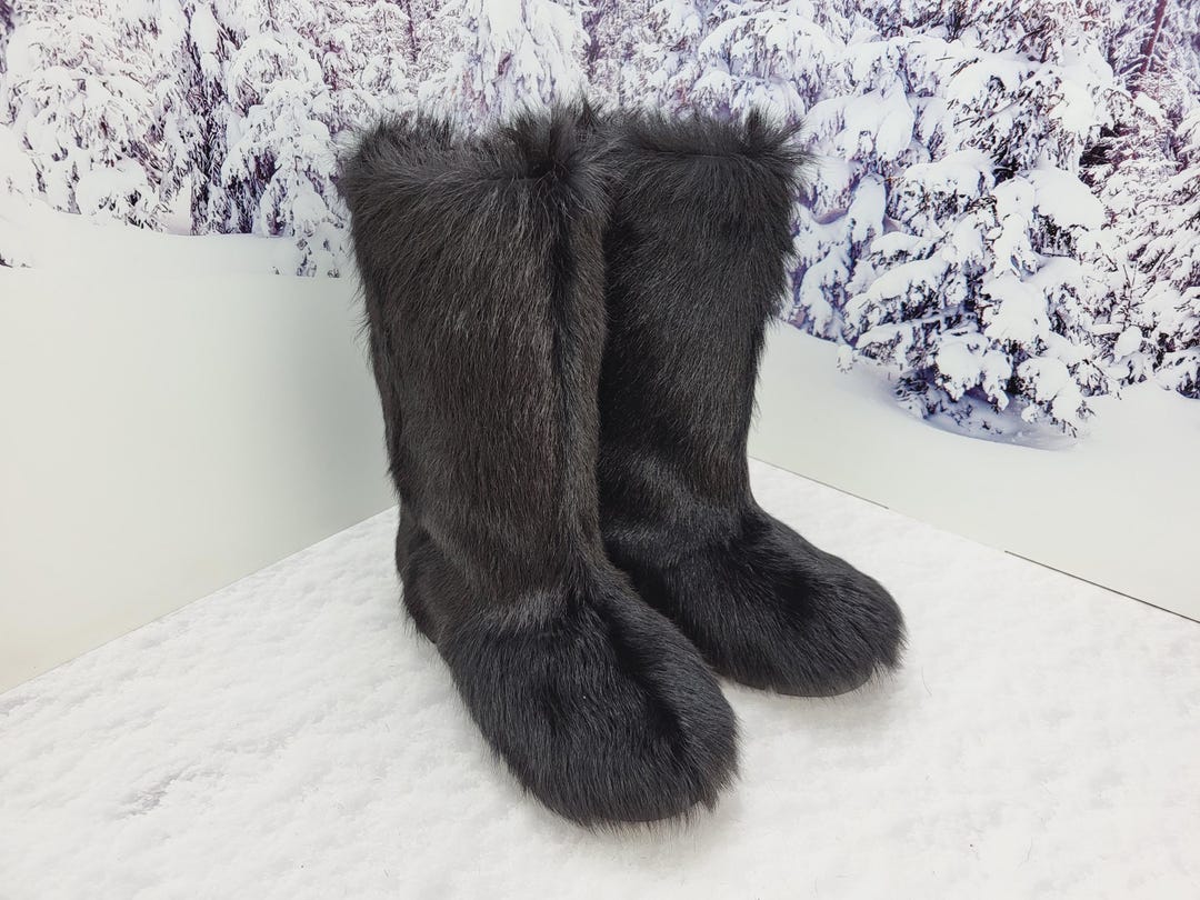 Black Genuine Goat Fur Snow Boots, After Ski Furry Boots, Mukluks - Etsy