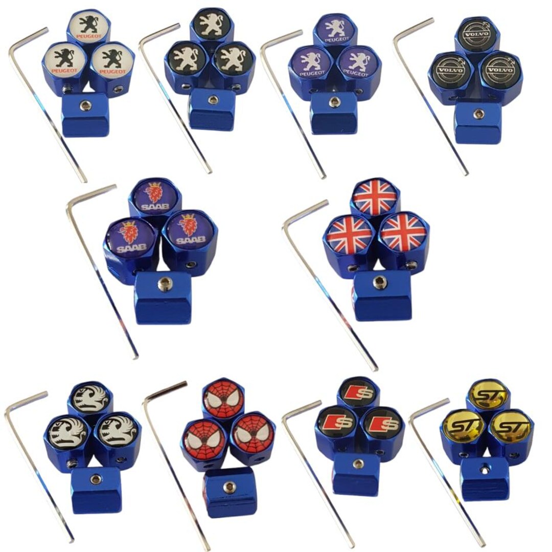 Metal Anti-theft Valve Dust Caps Set of 4 for All Models 3D Domed Logo ...