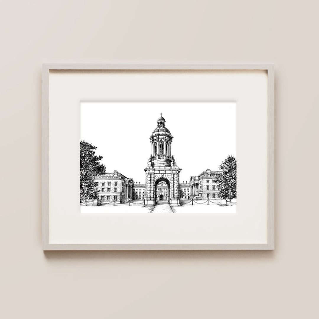 Trinity College, Art Print, Hand Drawn Ink Illustration, Wedding Gift ...