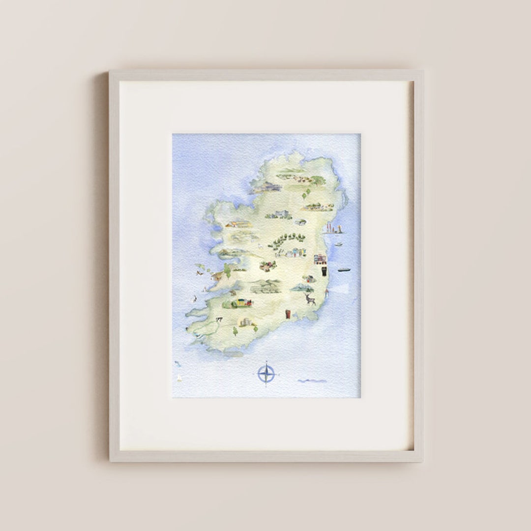 Watercolor Map of Ireland Art Print: Irish Landmarks Keepsake - Etsy