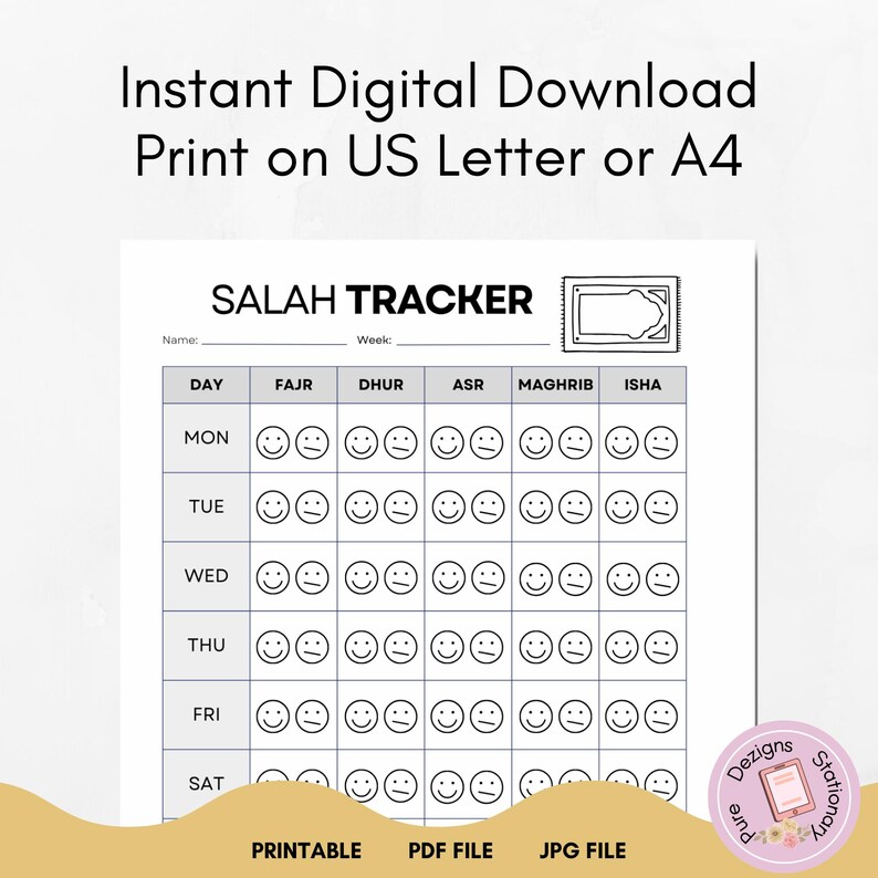 Salah Tracker Chart: Muslim Kids Homeschool Printable (digital Download ...