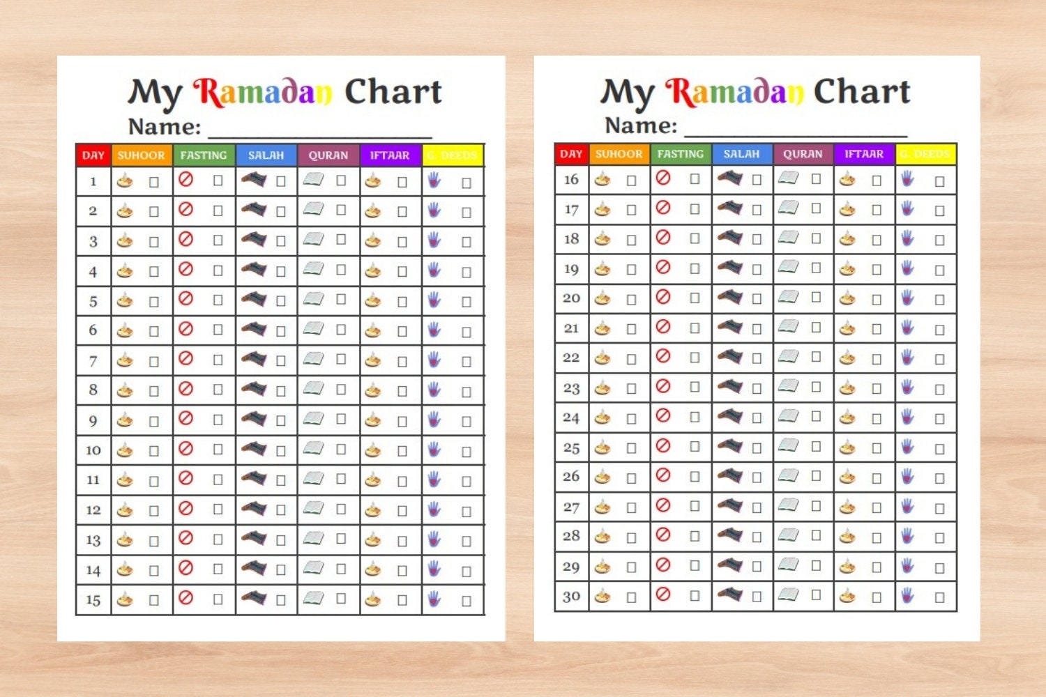Druckbare Ramadan Tracking Charts für muslimische Kinder in 3 Farben ...