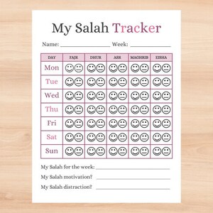 Printable Salah Tracker Charts for Muslim Kids in 3 Color Choices for ...