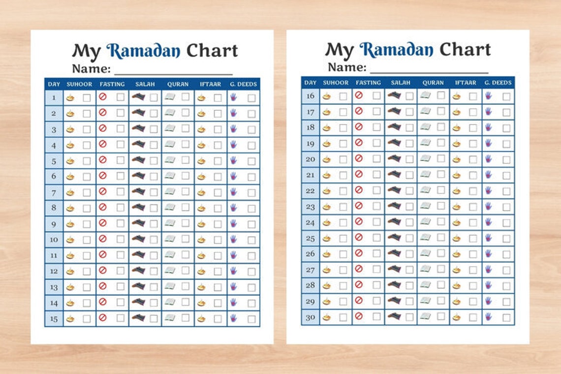 Printable Ramadan Tracking Charts for Muslim Kids in 3 Colors for ...