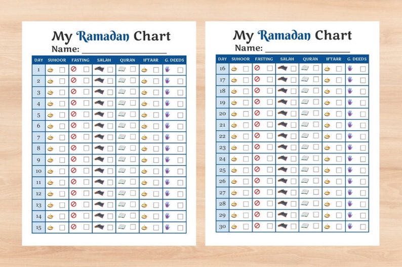 Printable Ramadan Tracking Charts for Muslim Kids in 3 Colors for ...
