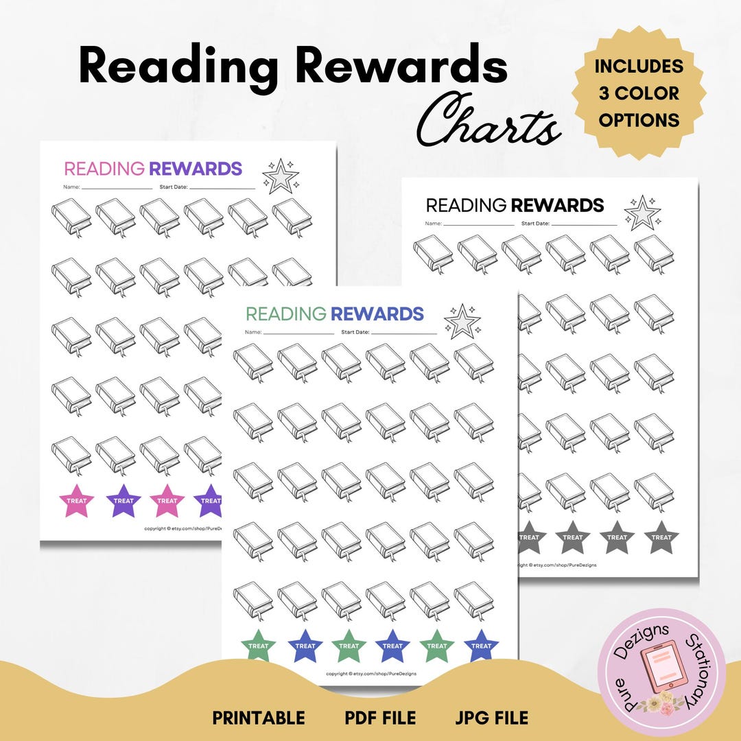 Reading Rewards Chart for Kids, Homeschool Tracker Printable (PDF, JPG ...