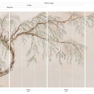 Green & Cream Japanese Willow Tree Wallpaper Mural, Removable Peel-and ...
