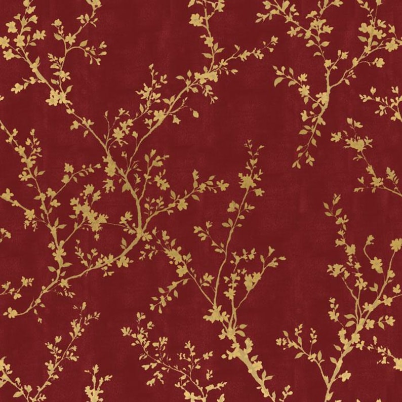 Red & Gold Metallic Cherry Blossom Wall Mural Hanami, Luxury Wallpaper ...