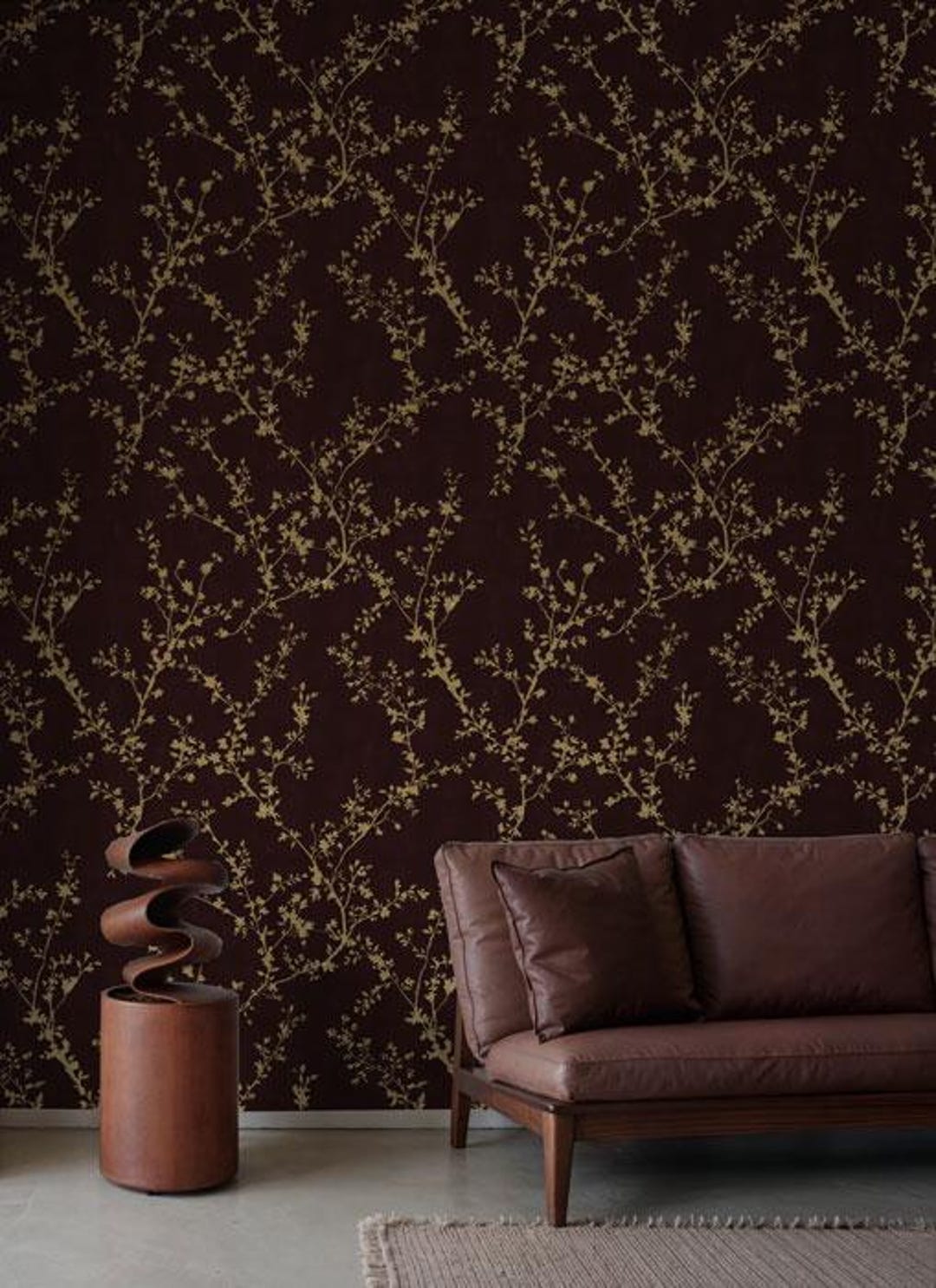 Brown & Gold Metallic Cherry Blossom Wall Mural Hanami, Luxury ...