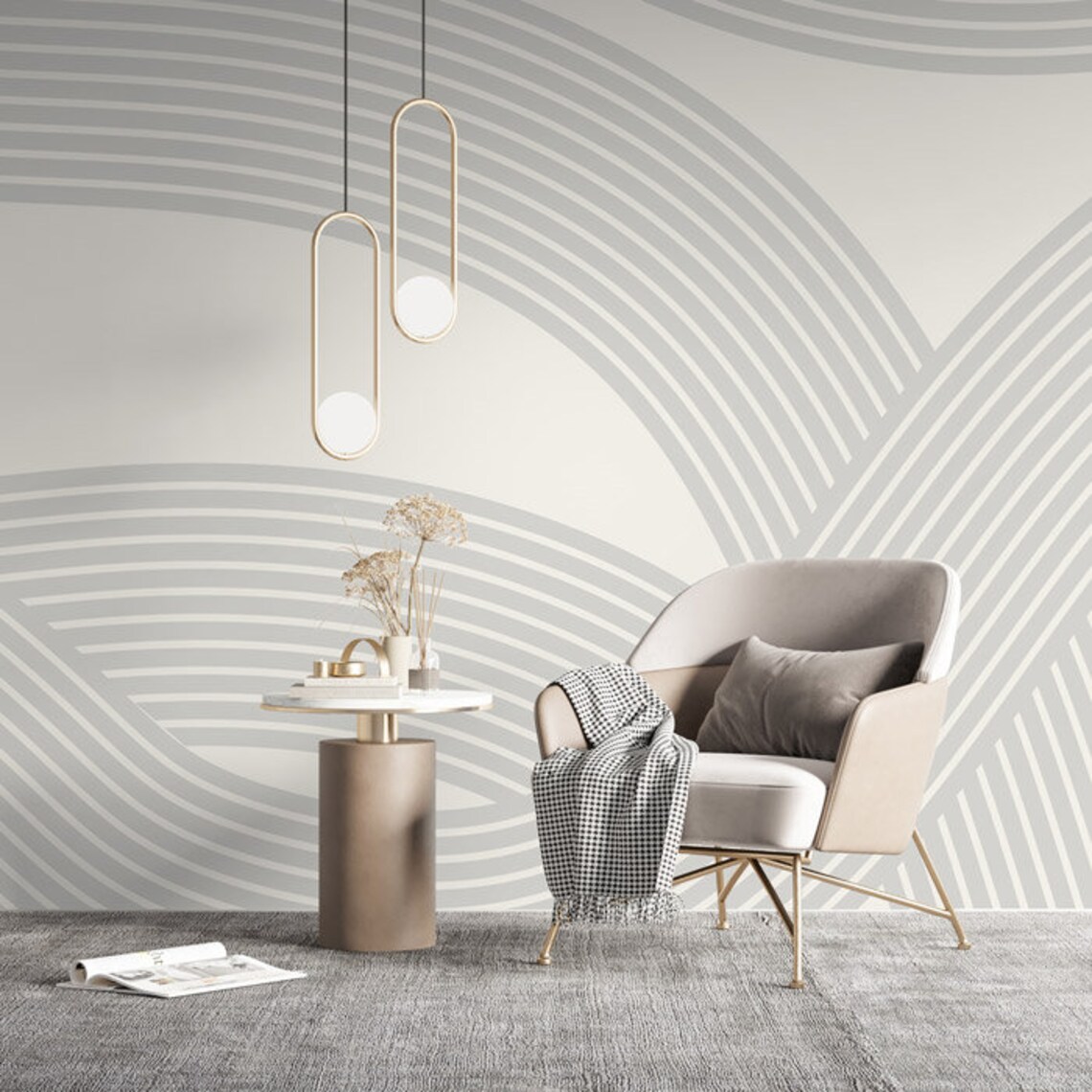 Grey & Cream Abstract Lines Wallpaper Mural Paste the Wall - Etsy
