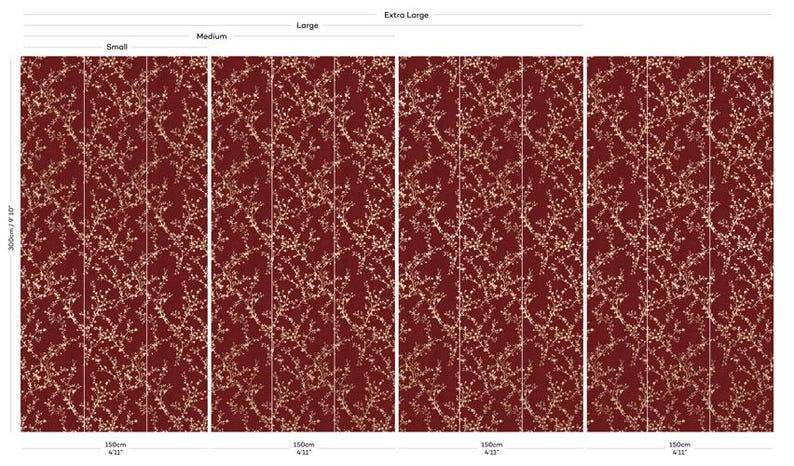 Red & Gold Metallic Cherry Blossom Wall Mural Hanami, Luxury Wallpaper ...