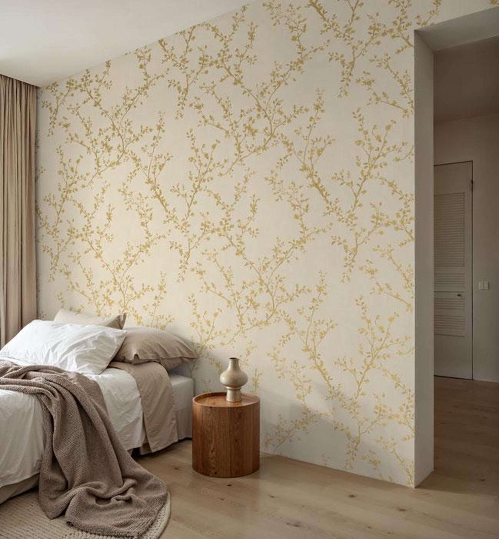 Cream & Gold Metallic Cherry Blossom Wall Mural Hanami, Luxury ...