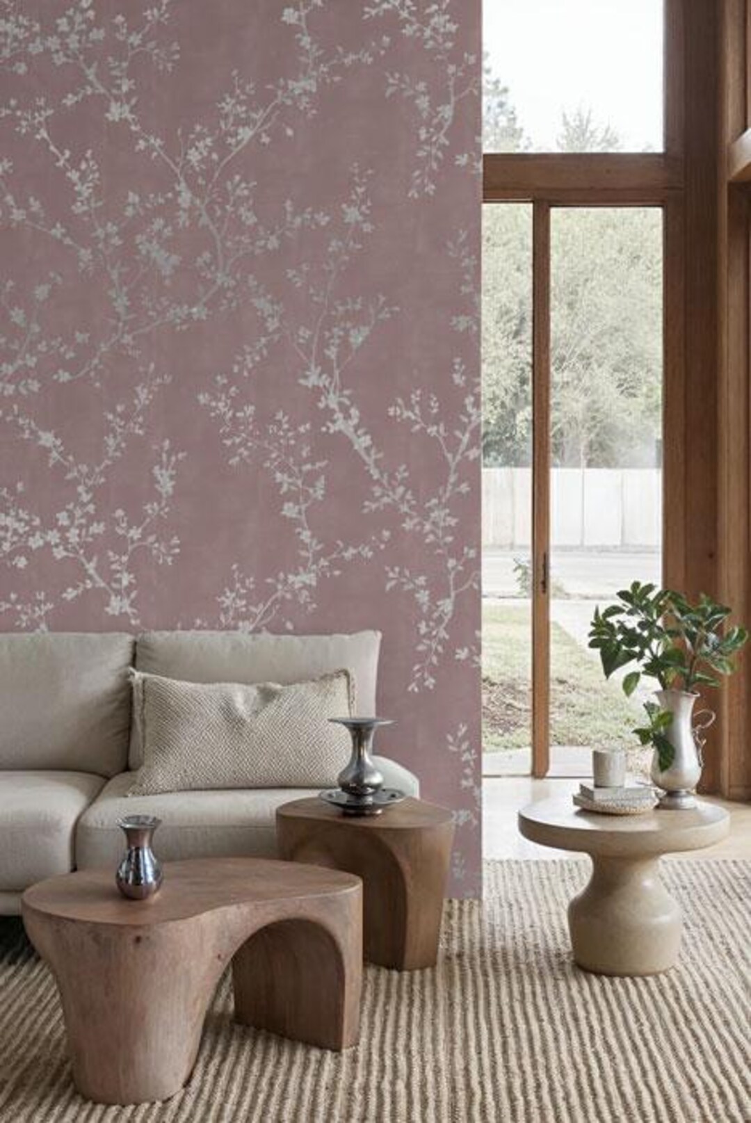 Pink & Silver Metallic Cherry Blossom Wall Mural Hanami, Luxury ...