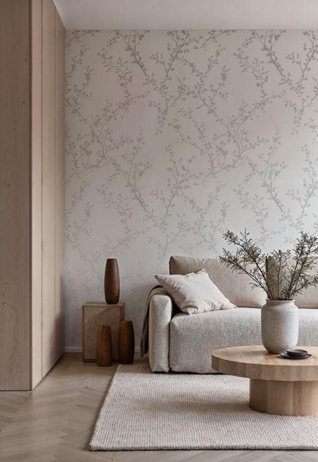 White & Silver Metallic Cherry Blossom Wall Mural Hanami, Luxury ...