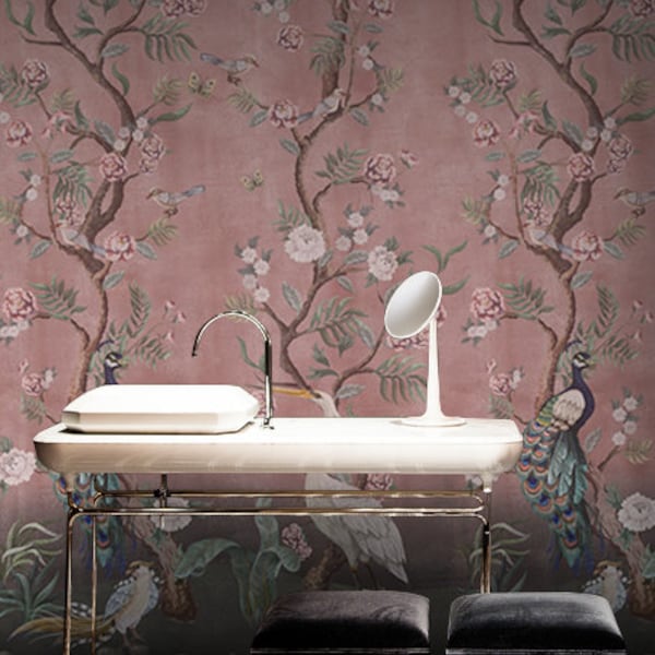 Chinoiserie Wallpaper Pink - Etsy