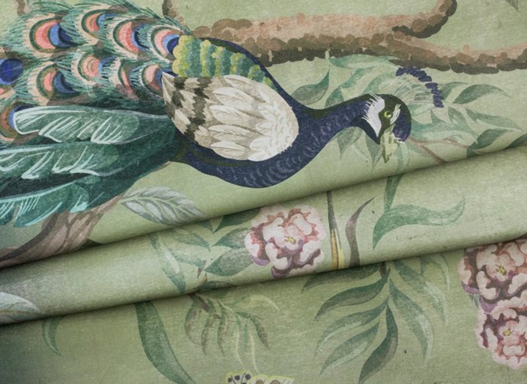 Chinoiserie Bird Curtain Fabric, Linen and Cotton Cushion Fabric ...