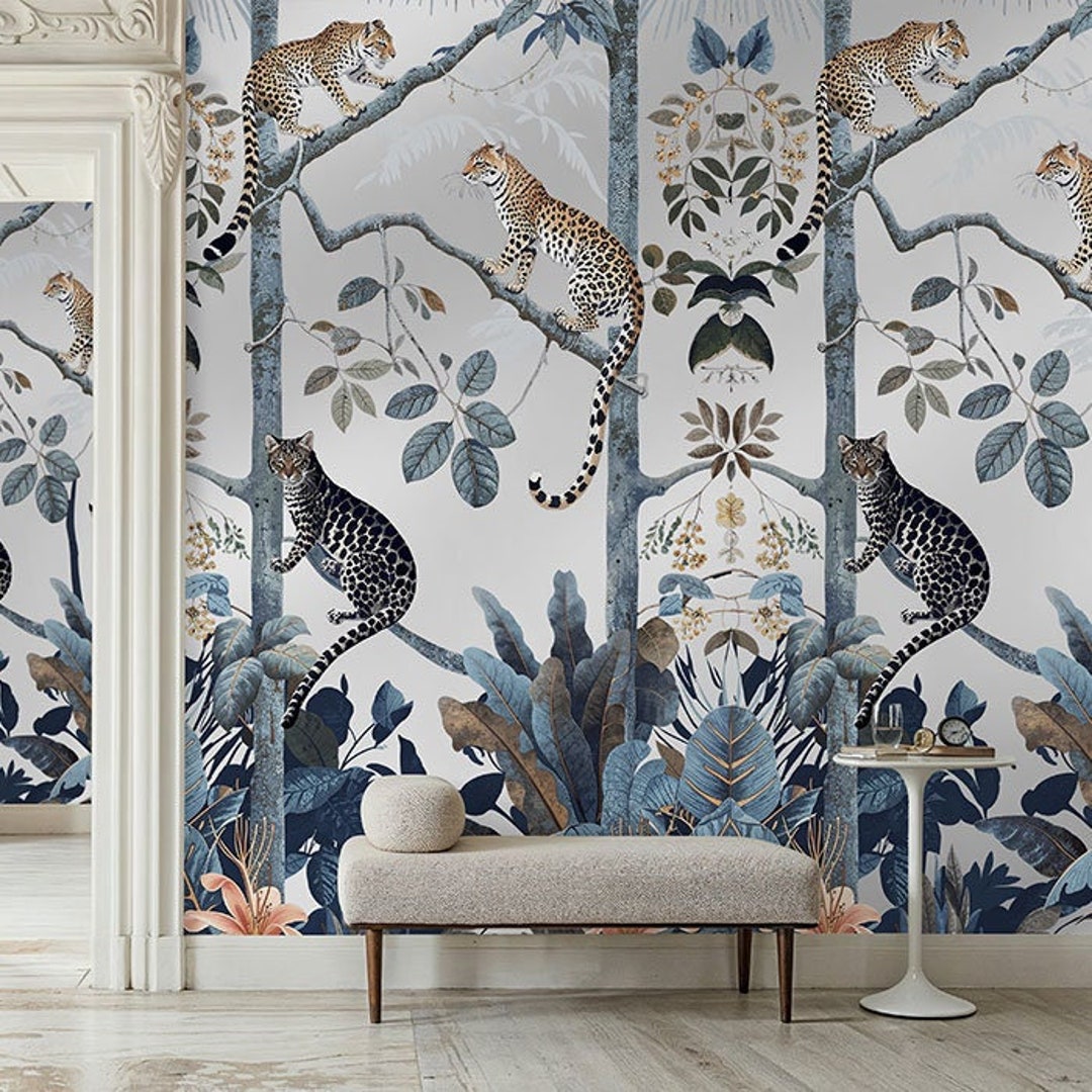 Silver Jungle Leopard Wallpaper, Luxury Metallic Wall Mural - Etsy