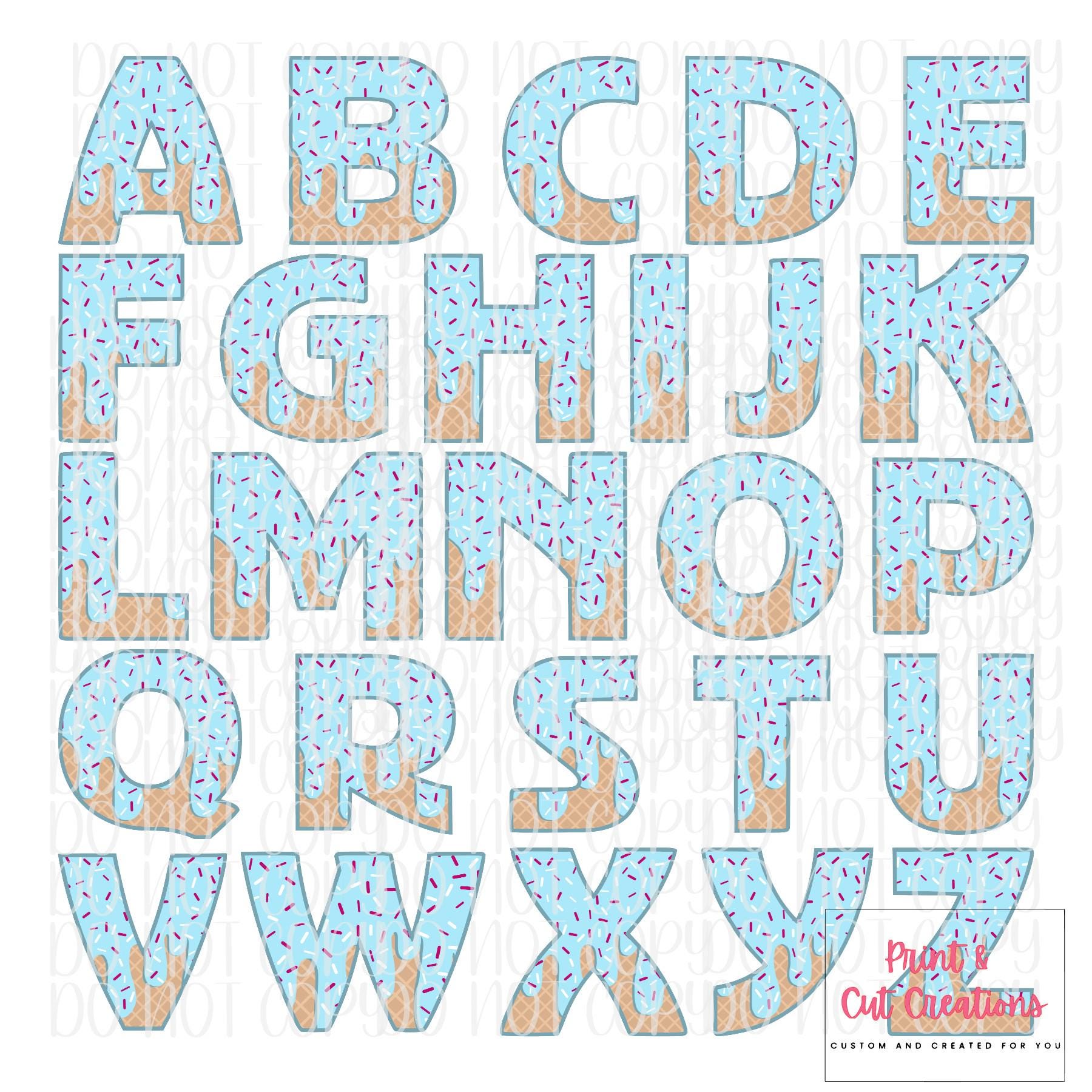 Light Blue Sprinkle Drip Alphabet Baseball Life Custom Drawn Sprinkle Drip Ice Cream Drip ...