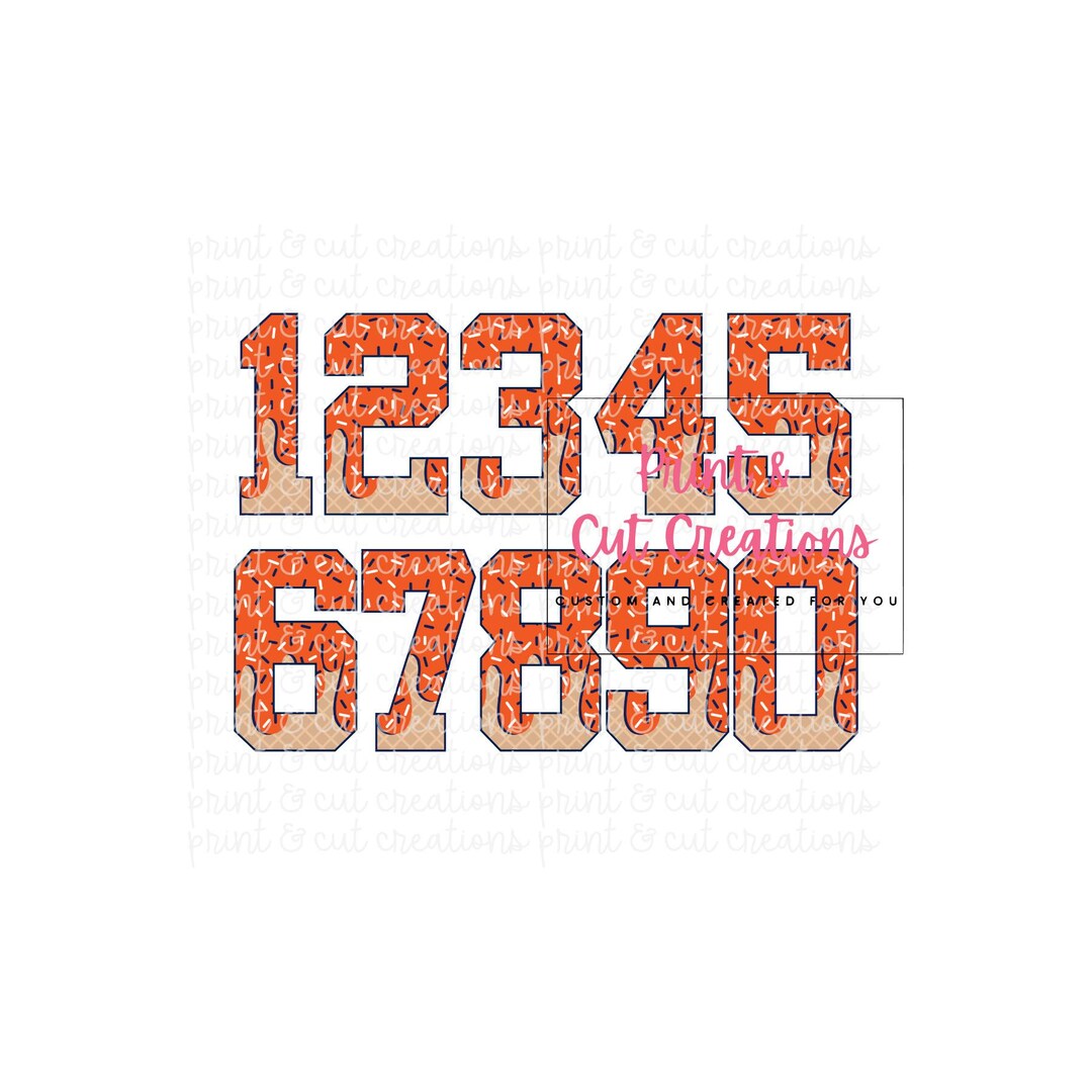 Orange Navy Sprinkle Drip Numbers 0-9 Baseball Life Sprinkle Drip Ice ...
