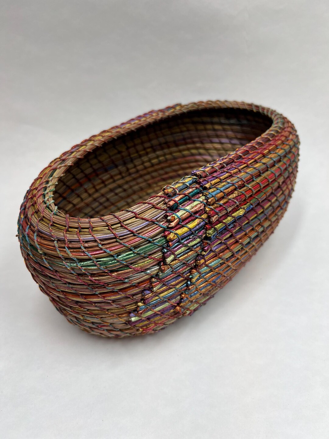 Double Line Oblong Pine Needle Basket - Etsy