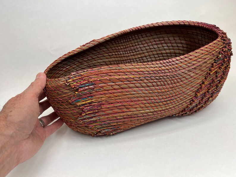 Oblong Redtone Pine Needle Basket - Etsy