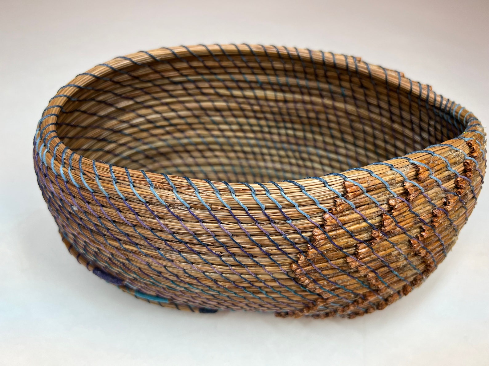 Oval Natural Coil Pine Needle Basket With Tails - Etsy