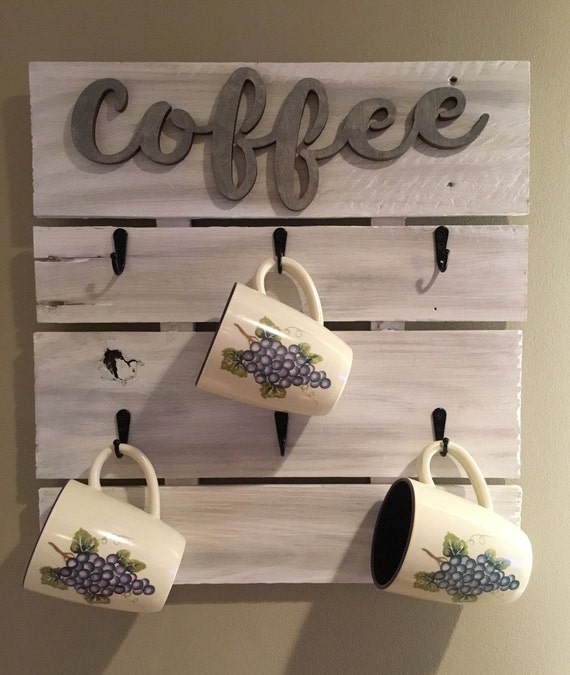 Coffee Cup Rack Distressed Weathered White Farmhouse Decor - Etsy