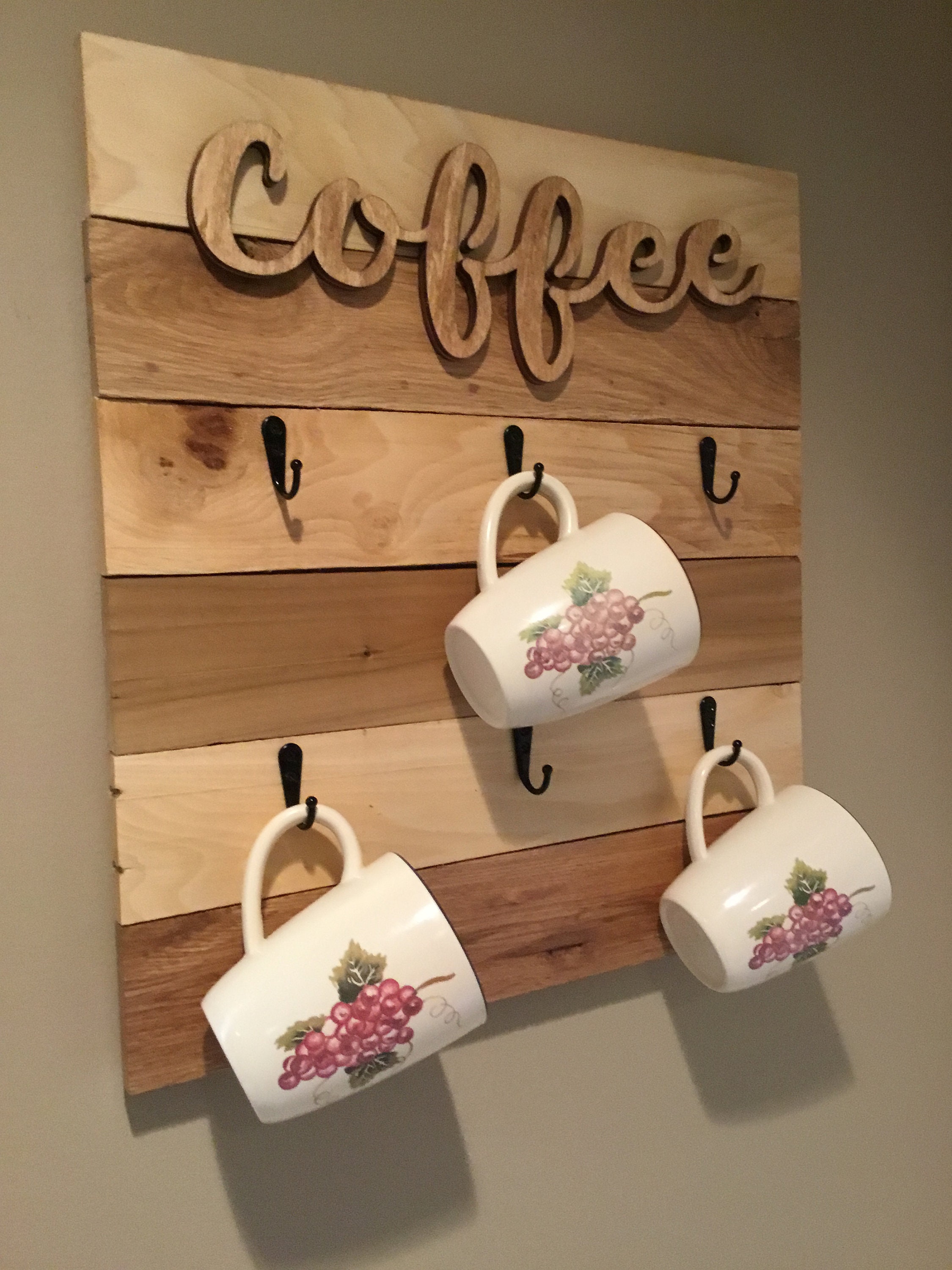 Coffee Cup Rack Distressed Brown Farmhouse Decor Coffee Sign | Etsy