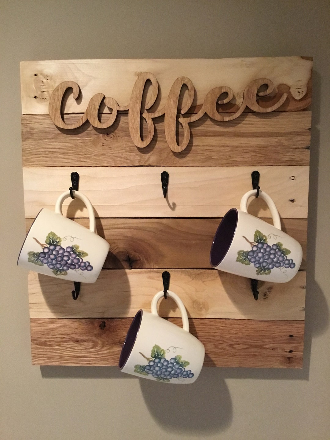Coffee Cup Rack, Distressed Weathered Brown Farmhouse Decor Coffee Sign ...