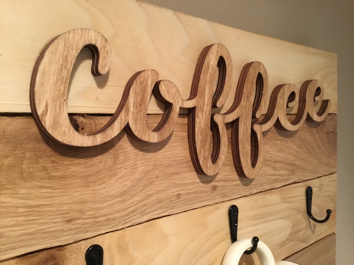 Coffee Cup Rack, Distressed Brown Farmhouse Decor Coffee Sign With ...
