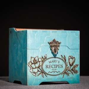 Floral Wooden Recipe Card Box 4x6 - Personalized Recipe Box With ...