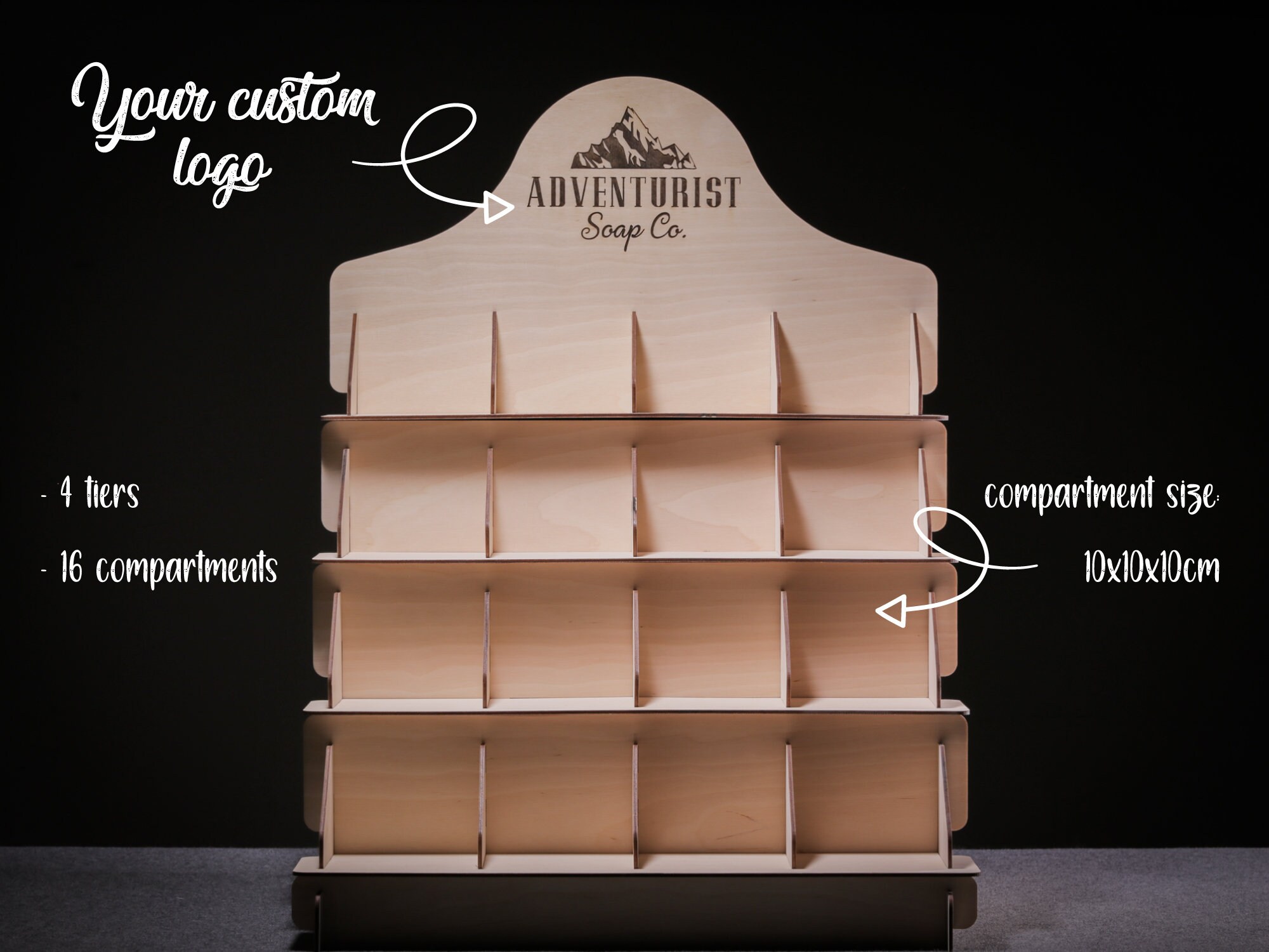Personalized Wooden Display Stand - Collapsible Rack With Compartments ...