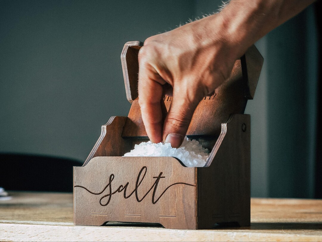 Personalized Wooden Salt Cellar With Lid - Vintage Salt Box, Custom ...