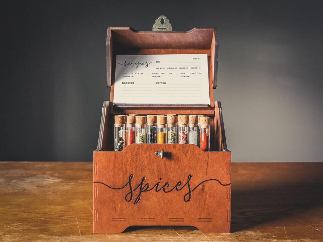 Personalized Spice Box Organizer - Wooden Box, Spice Rack, Storage Box ...