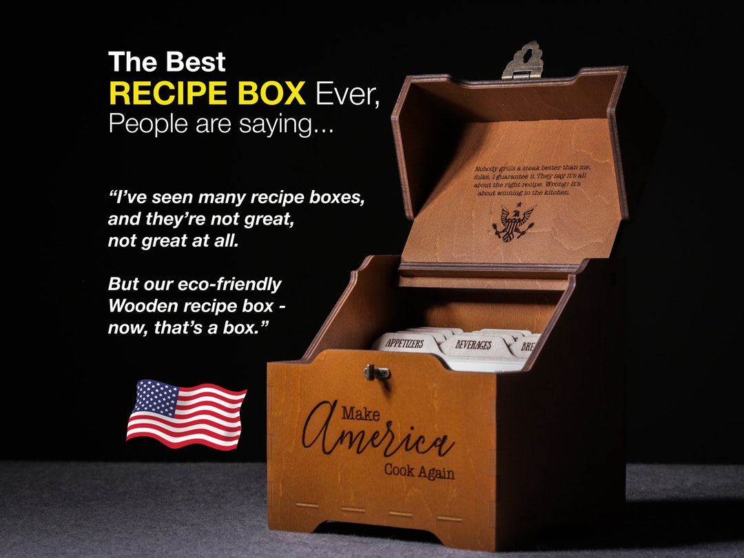 Custom Recipe Box and Cards, Personalized Recipe Card Box 4x6 | Wooden ...