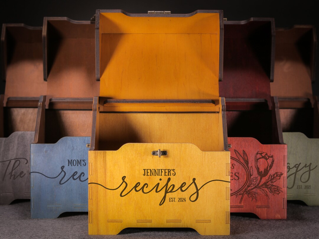 Custom Engraved Recipe Box With Dividers and Cards 4x6, Decorative ...