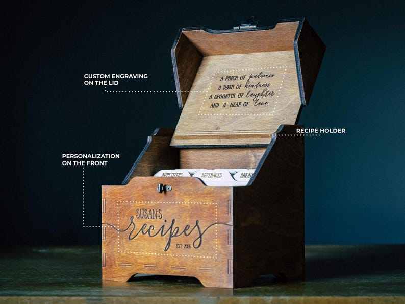 Recipe Box With Dividers, Personalized Recipe Card Box, Wood Custom ...