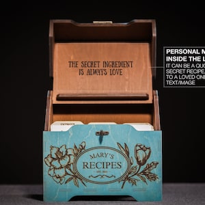 Recipe Box With Dividers, Wooden Recipe Box, Recipe Card Box ...