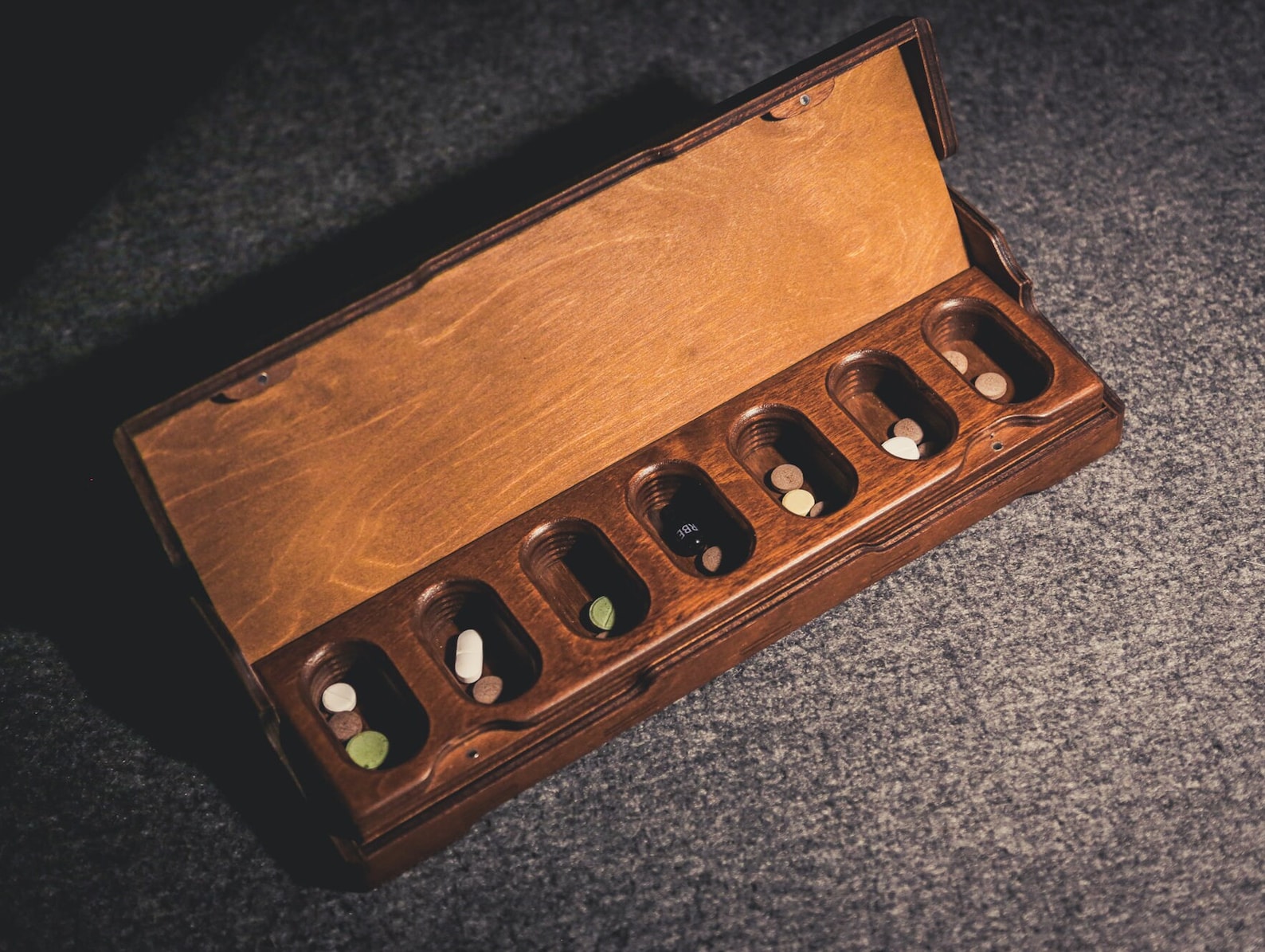 Wooden Pill Organizer, 7 Day Vintage Pill Boxes, Birth Control Pill ...