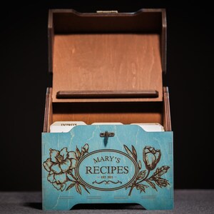 Floral Wooden Recipe Card Box 4x6 - Personalized Recipe Box With ...