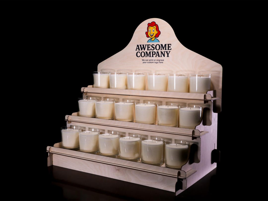 3 Tier Candle Stand - Wood Countertop Display Riser, Collapsible Vendor ...