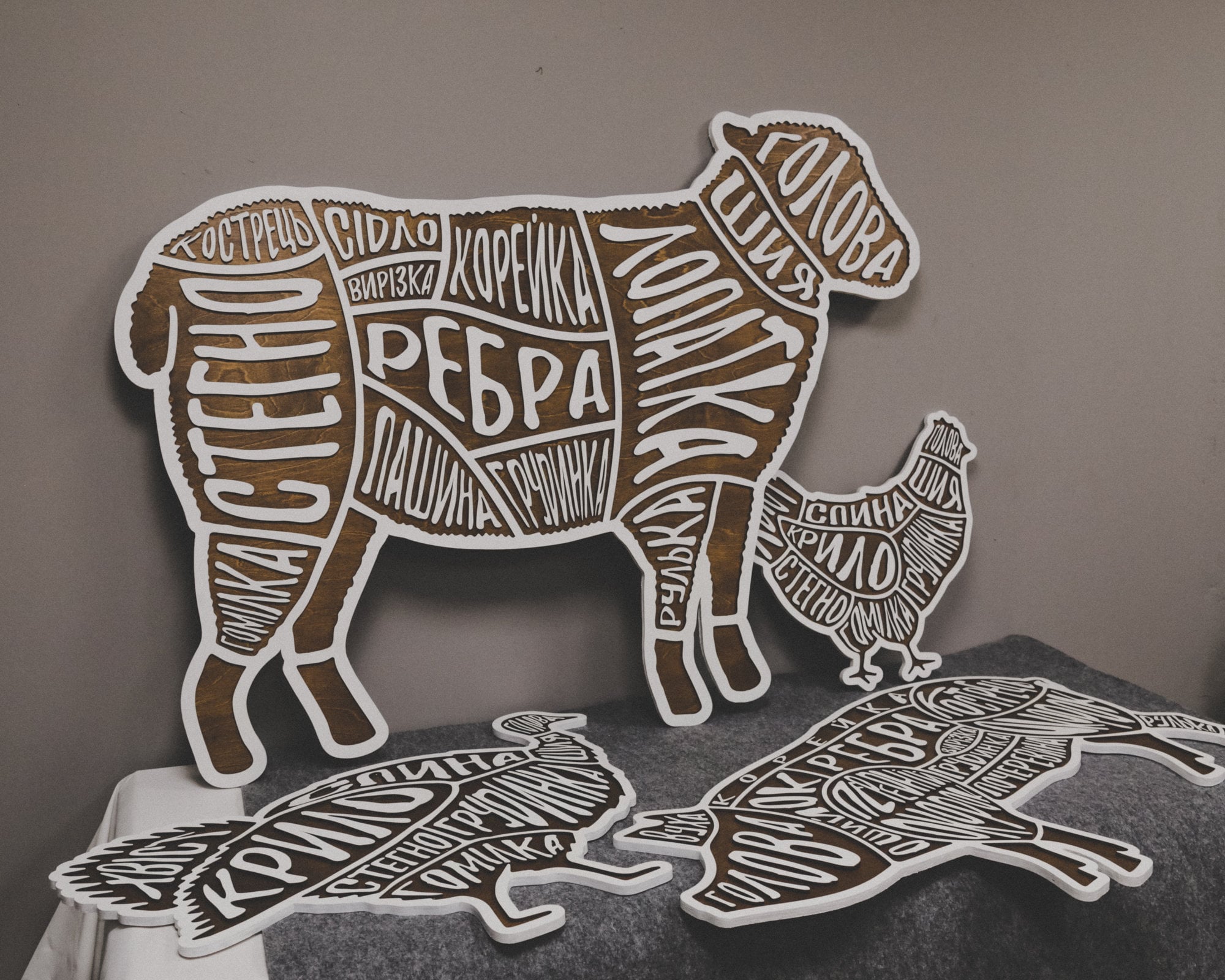 Wood Beef Meat Cuts Chart Kitchen Wall Art, Butcher Cuts Restaurant ...