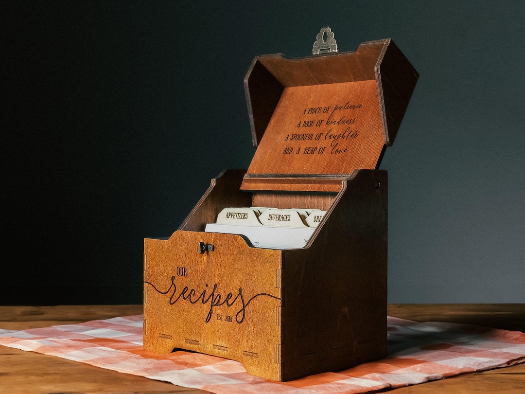 Personalized Recipe Box With Dividers, Custom Recipe Card Box, Wooden ...