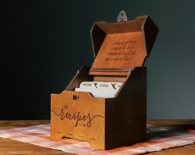 Personalized Recipe Box With Dividers, Custom Recipe Card Box, Wooden ...