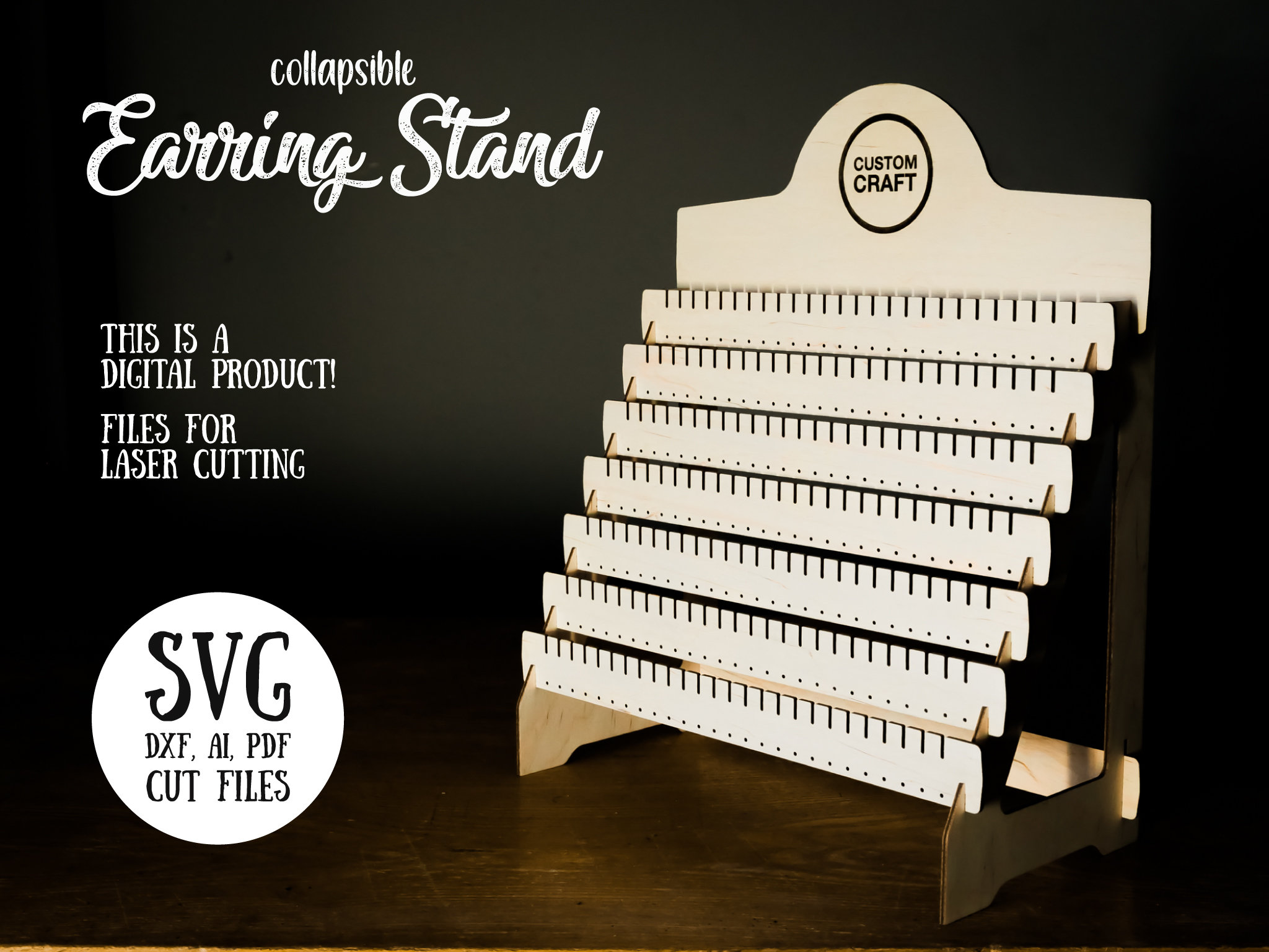 Earring Holder SVG Laser Cut Files, Earring Display DXF, Glowforge ...