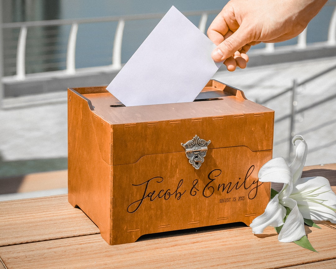 Personalized Wedding Card Box With Slot & Lock, Wooden Card Box for ...