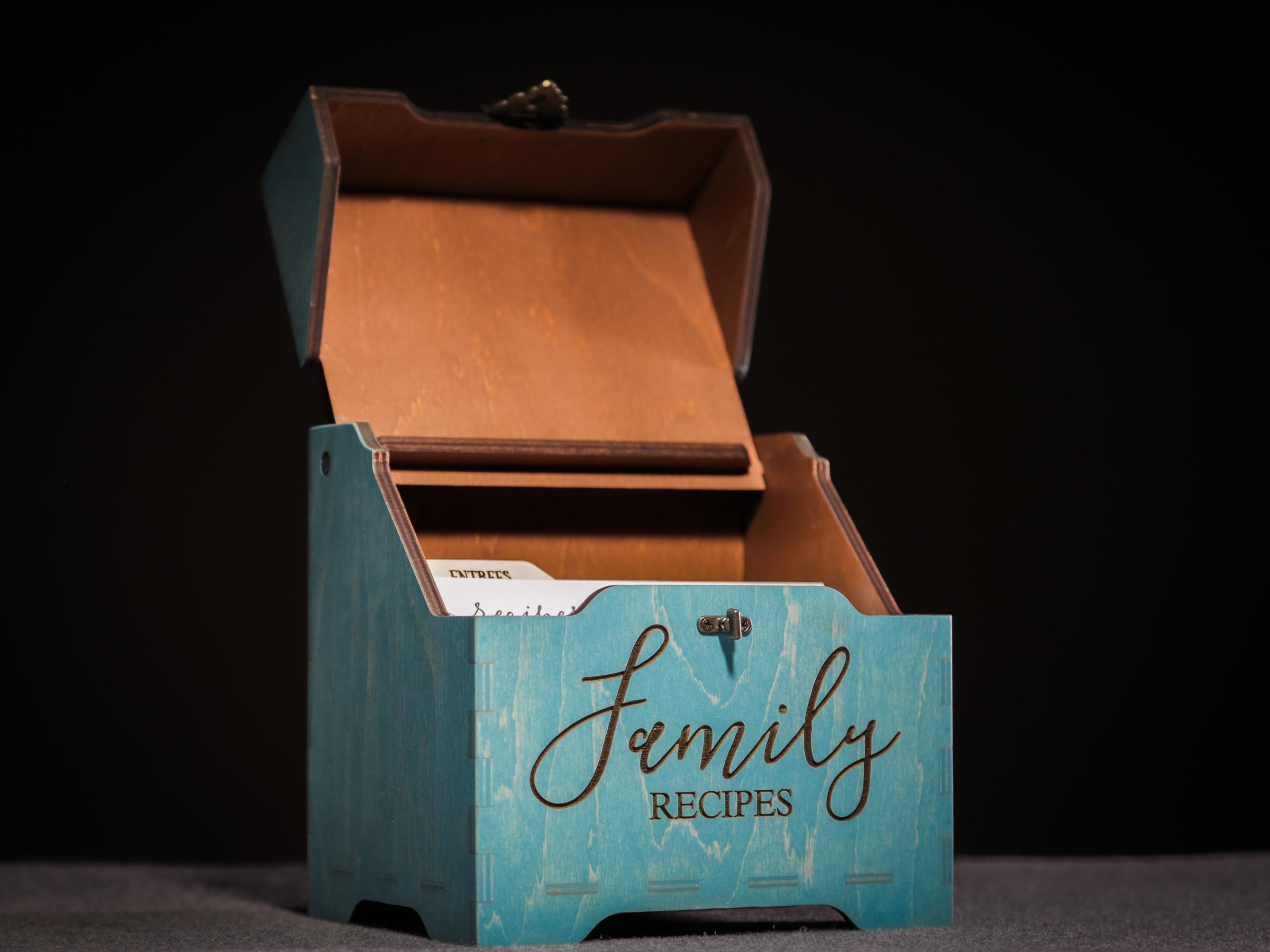 Personalized Family Recipe Box - Custom Wooden Recipe Card Organizer ...