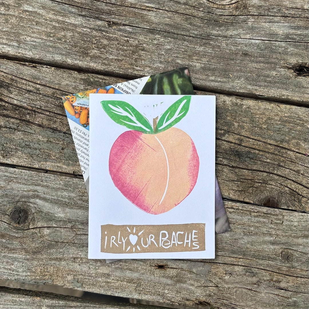 NAUGHTY PEACHES Block Print Greeting Card | Upcycled Seed Catalogue ...
